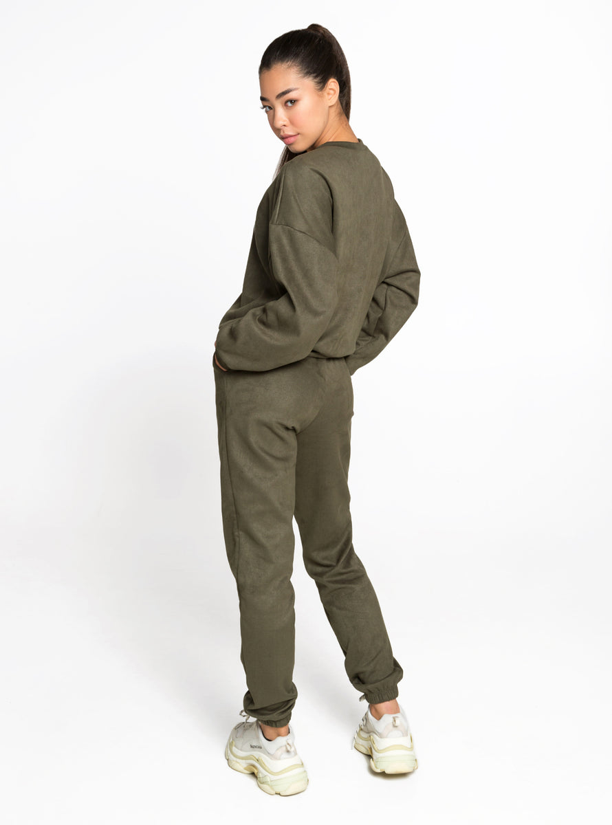 Chill Khaki Green Cotton Velvet Women's Tracksuit Set – Joya Style